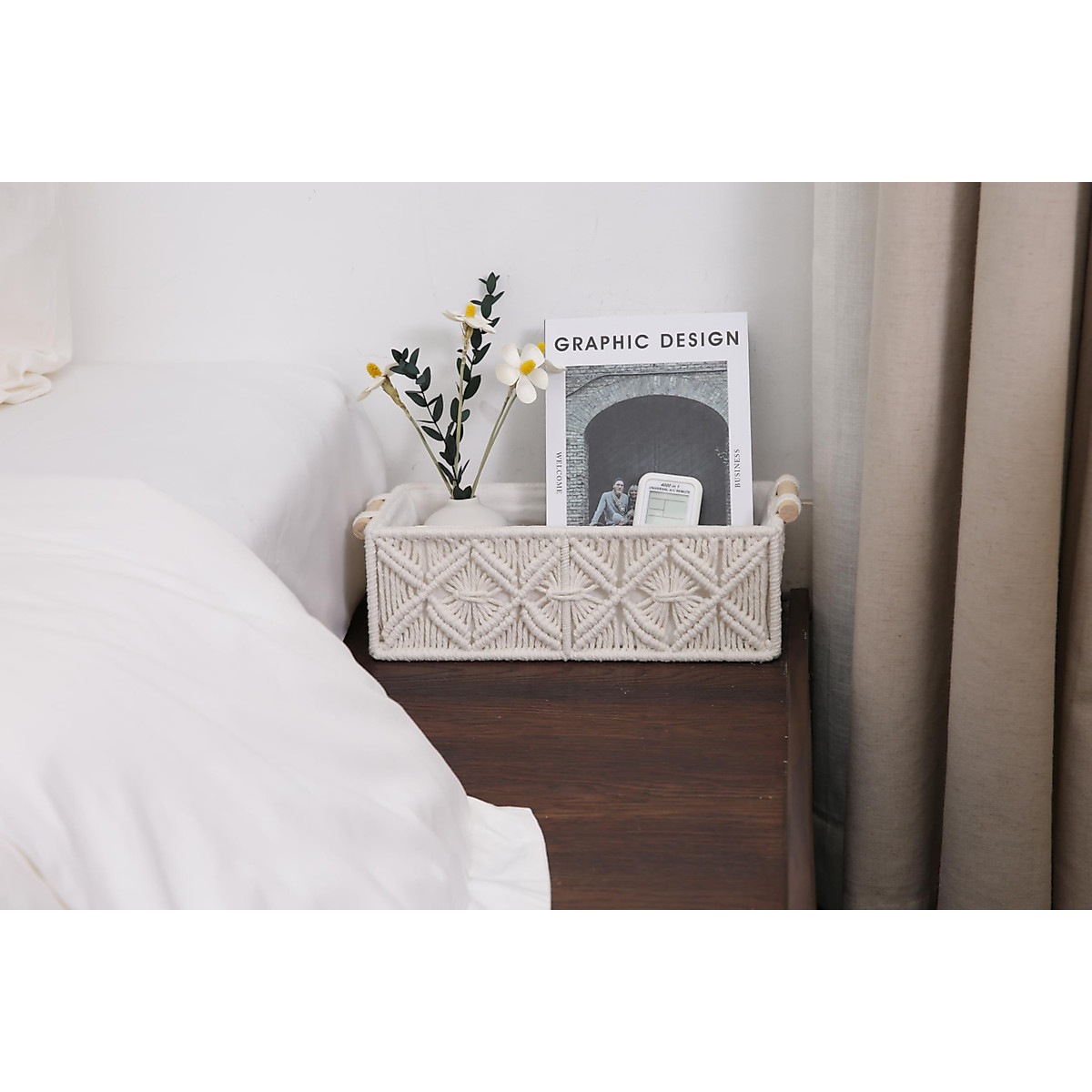 Macrame Storage Baskets, Boho Decor Style Woven Storage Boxes for Home Organization, Toilet Tank Shelf Cabinet Organizer Baskets,Set of 2