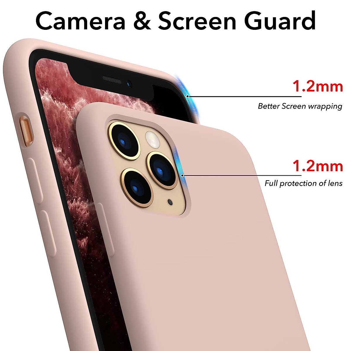 ORNARTO Compatible with iPhone 11 Pro Liquid Silicone Case 5.8 inch, Slim Liquid Silicone Case with Open Bottom Style Soft Gel Rubber Cover - Sand Pink
