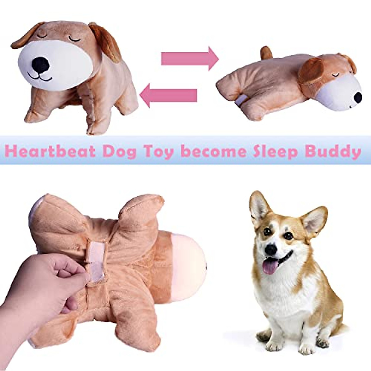 SMART ELEPHANT Heartbeat Dog Toy Sleep Buddy - Anxiety Relief Toy - Training Sleep Aid Behavior Plush Dog Toy, Pet Companion Pillow