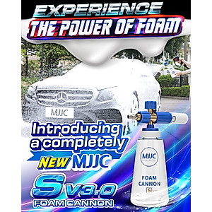 MJJC Foam Cannon S V3.0 (Thicker Snow Foam Technology) with 1/4 Inch Quick Connector for Pressure Washer, 34 oz Bottle