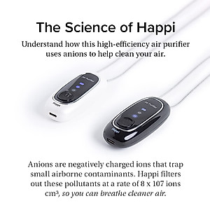 Happi Go Mini Portable Personal Air Purifier, Real Time Air Quality LED Smart Display, Absorbs Smoke, Pollen, Dust & More, Removes Viruses & Bacteria, Odor Eliminating, Ready for Car and Travel, Sleek Black