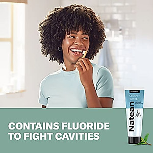 Natean Clean + Whiten Fluoride Whitening Toothpaste, Clean Mint - 4.7 Oz Tube