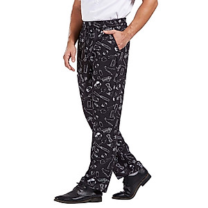 Nanxson Men's Baggy Chef Pants, Printed Work Pants with Elastic Waist Restaurant Kitchen Uniforms CFM2013 (Printed, Large)
