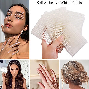 8 Sheets 4100 PCS White Pearl Rhinestone Stickers,3D Self Adhesive Face Gems Stick on Hair Eyes Face Body Makeup Flat Pearl Eyeshadow Sticker Tattoo Gem Women Nail Art Decoration DIY Craft Rhinestones