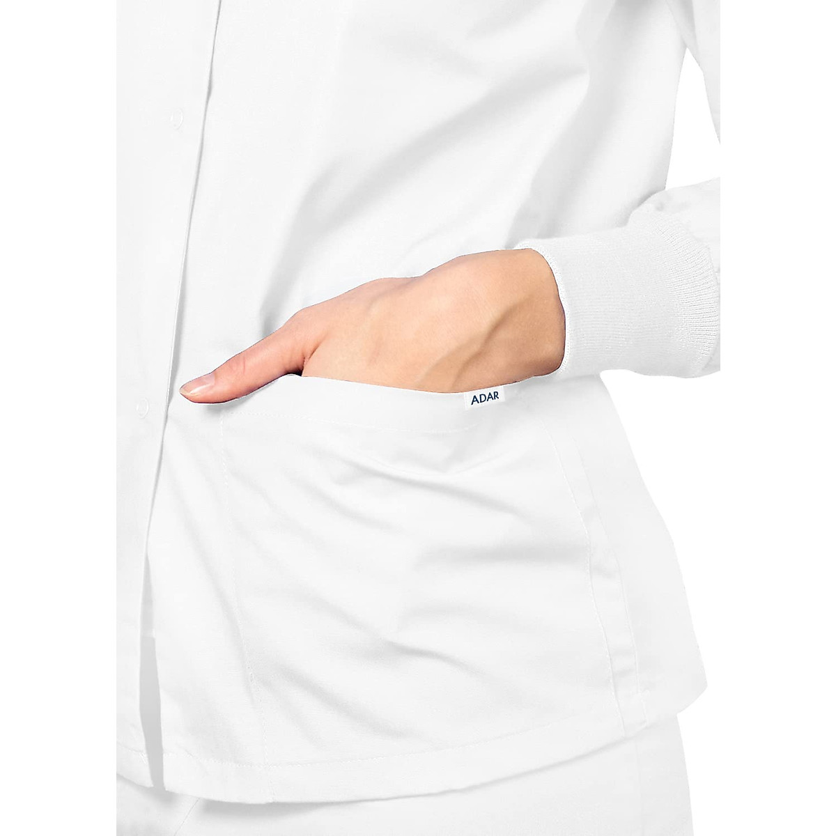 Adar Uniforms Women's Universal Round Neck Warm-Up Scrub Jacket - 602 - White - M