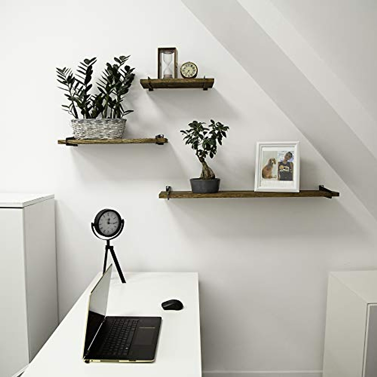 Holtaz Rustic Natural Wood Wall Storage Shelves with Metal Mount Floating Shelves Wall Mounted for Bedroom, Living Room, Bathroom, Kitchen, Office and More , Wall Shelf