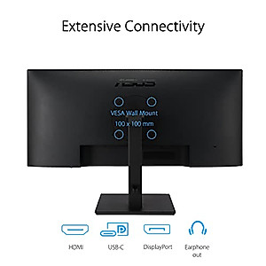 ASUS 34” Ultrawide HDR Gaming Monitor (VP349CGL) - 21:9 UWQHD (3440 x 1440), IPS, 100Hz, 1ms, USB-C w/Power Delivery, FreeSync, Eye Care Plus, VESA Mountable, HDMI, DisplayPort, Height Adjustable