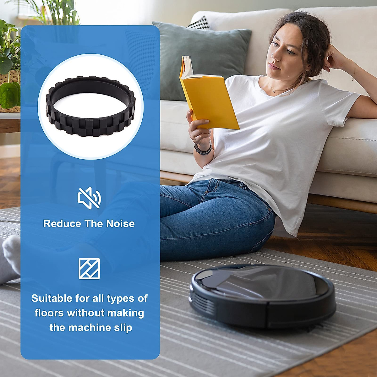 Abeskch Replacement Tire Compatible with IRobot Roomba Wheels Series 500, 600, 700, 800, 900 and I3, I6, I7, E5, E6, J9 Non-slip, high wear resistance Tire for irobot roomba wheel replacement (2 Pack)