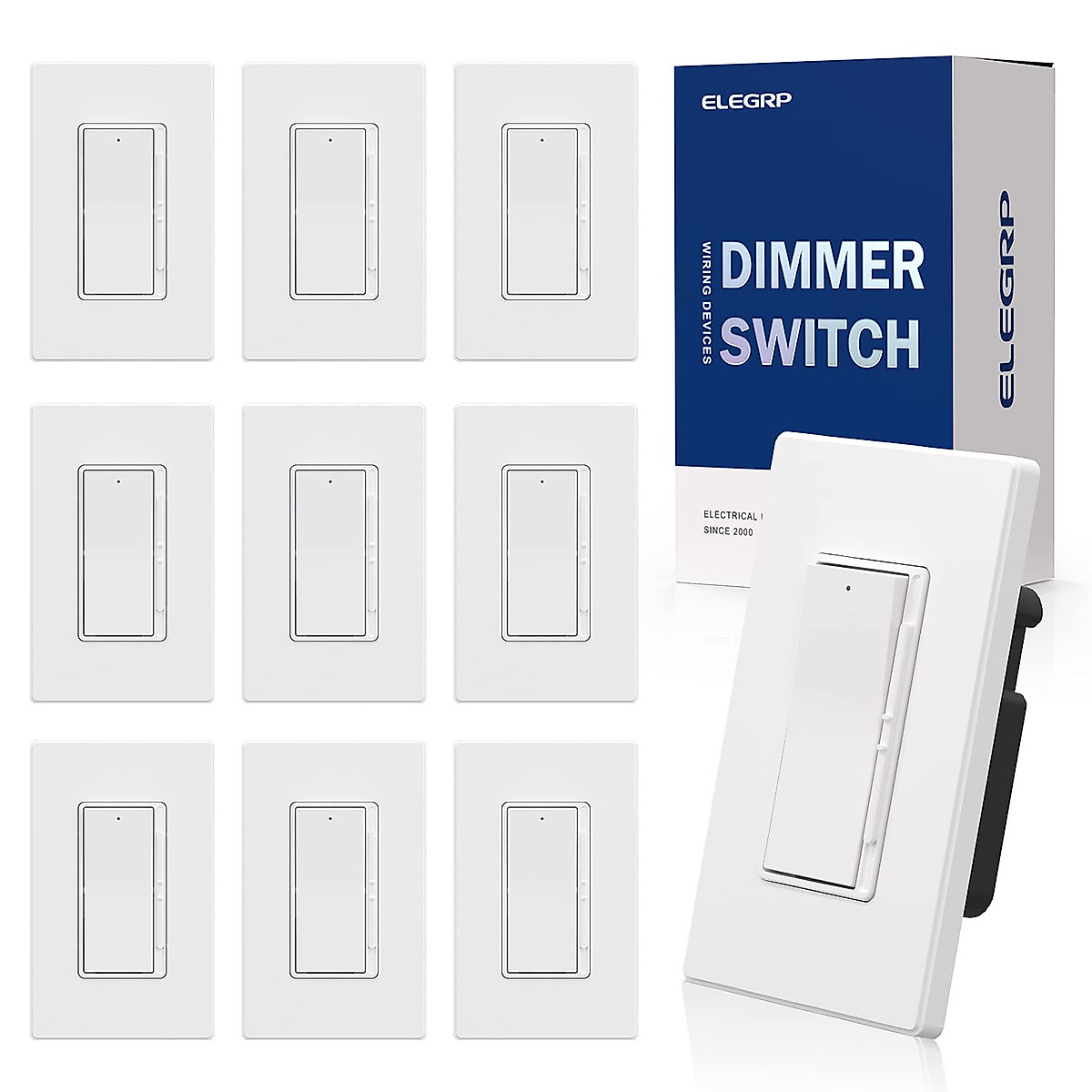 ELEGRP Digital Dimmer Light Switch for 300W Dimmable LED/CFL Lights and 600W Incandescent/Halogen, Single Pole/3-Way LED Slide Dimmer Light Switch, Wall Plate Included, UL Listed, 10 Pack, Matte White