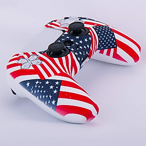 9CDeer 1 Piece of Silicone Transfer Print Protective Thick Cover Skin + 6 Thumb Grips for PlayStation 5 / PS5 Controller American Flag