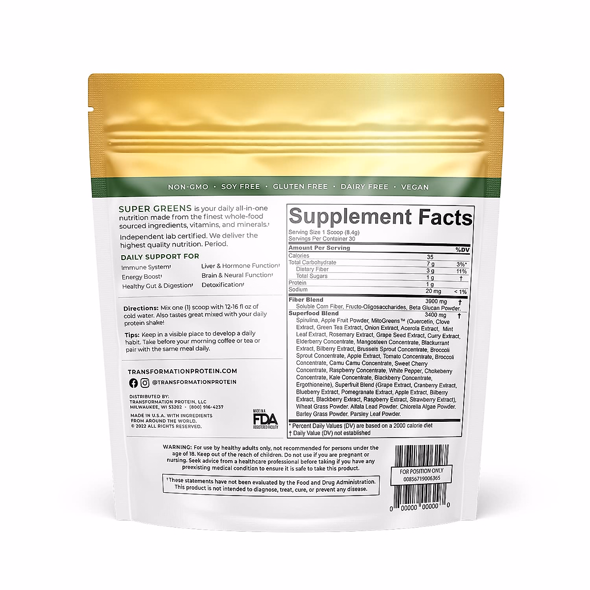 Super Greens Superfood Green Juice Powder - Immune & Energy Support | Made with Natural Ingredients | Detoxifying & Alkalizing Minerals - Spirulina, Chlorella, Wheatgrass, Spinach, Alfalfa & More (1)