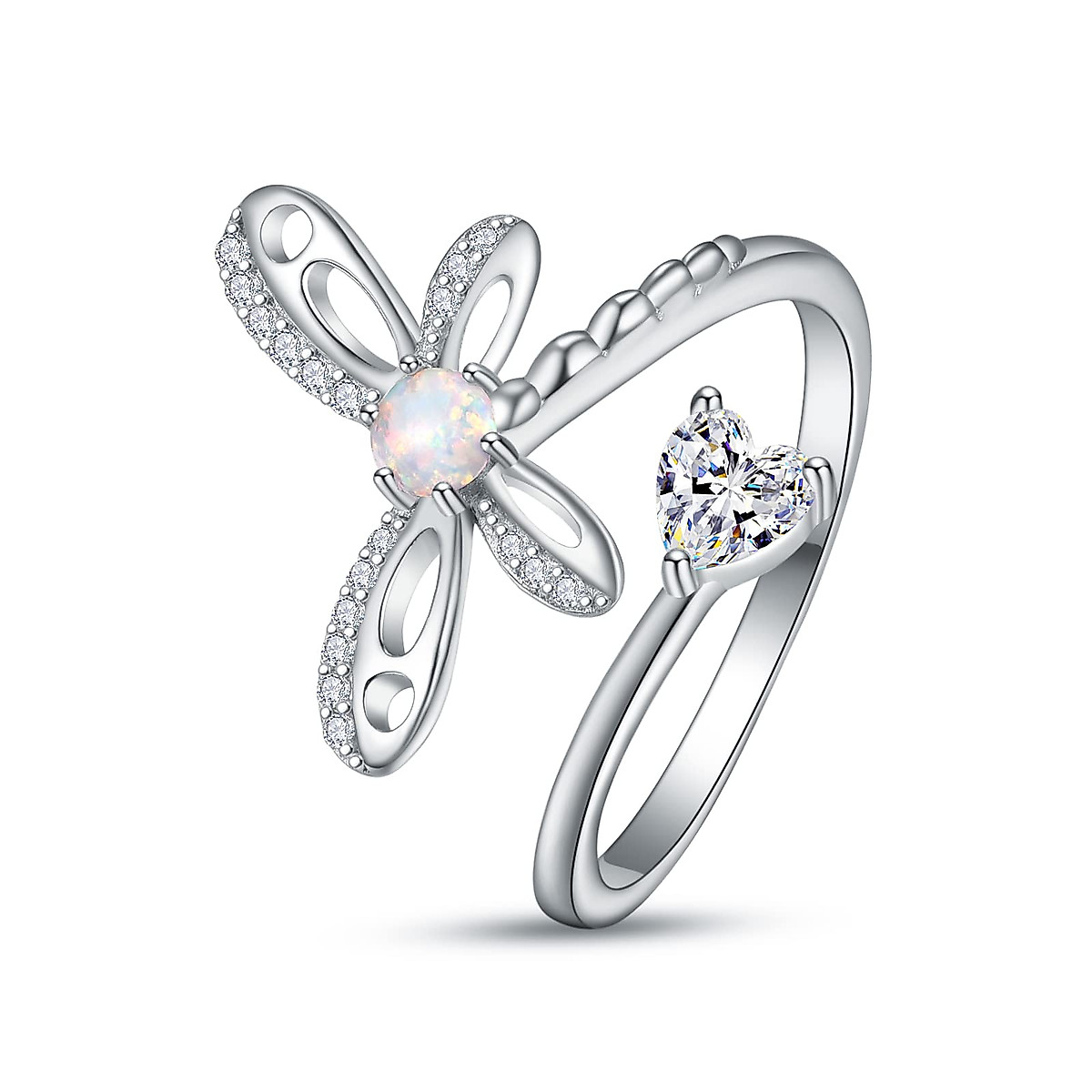 Palpitate Rings Dragonfly Jewelry Created Opal Dragonfly Ring for Women Sterling Silver Dragonfly Gifts