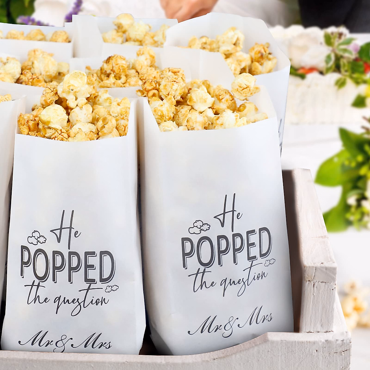 ANTING He Popped the Question Popcorn Bags Engagement Party Favors Popcorn Bags Wedding Bridal Shower Engaged Goody Snack Treat Bags Grease Resistant