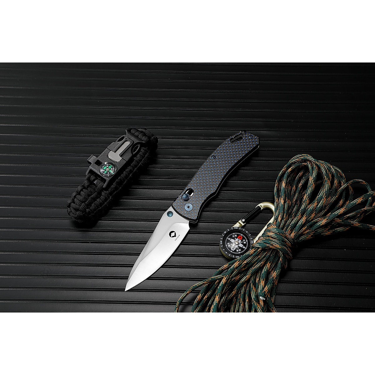 CNYJ Axis Lock Pocket Knife Everyday Carry Folding Knife Thumb Studs Manual Open Pocket Knives Carbon Fiber Handle EDC Knife with Deep Carry Pocket Clip For Men Women