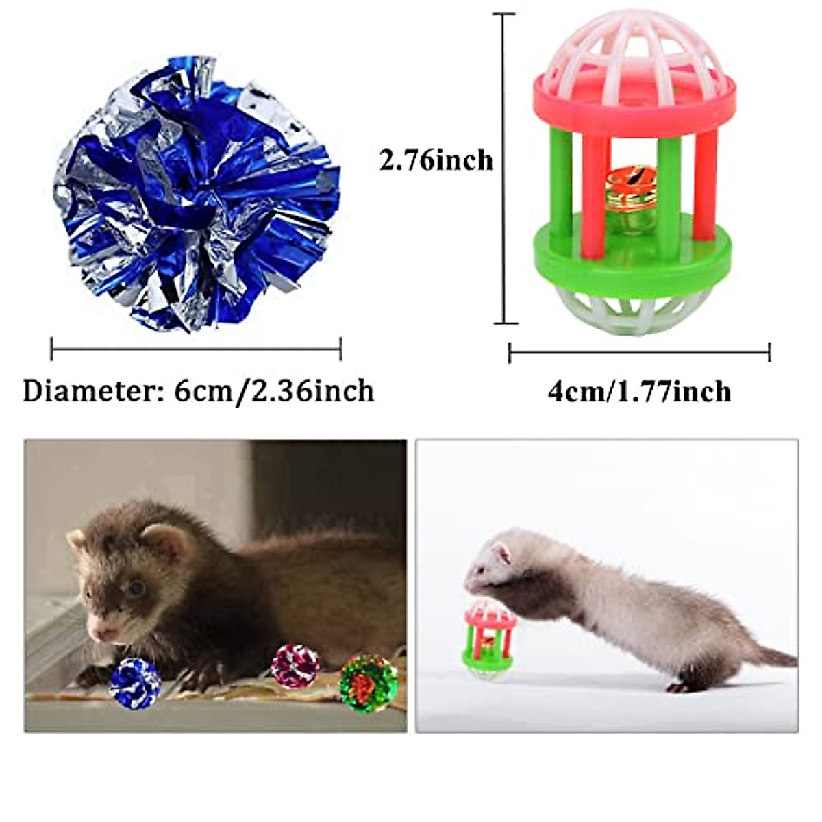HAICHEN TEC 11 Pack Ferret Toys Set - Mylar Crinkle Balls Hollow Sound Toy with Bell Interactive Exercise Scratch Play Chasing Chewing Toys Random Color for Indoor Pet Ferret Cat Kittens (11 Pack)