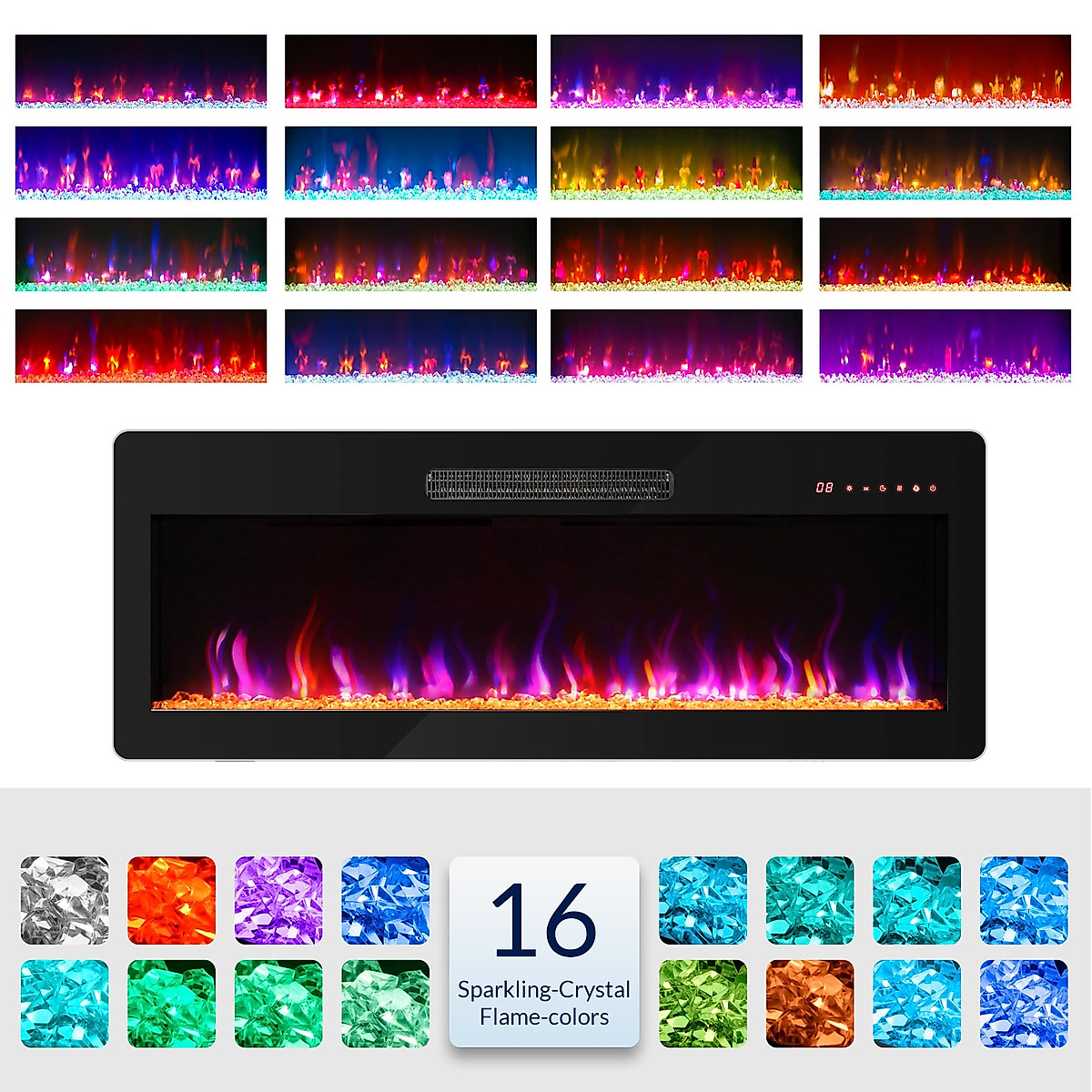 BELLEZE 42" Electric Fireplace Heater, 1400 W Recessed & Wall Mounted Electric Fireplace with Remote Control, Heater with Adjustable Flame Color and Brightness, Timer, Touch Screen