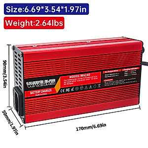 WAOUKS 84V 3A Charger 84V Li-ion Battery Charger with Cooling Fan Red Aluminum Case Used for 20S 72V 74V Lithium Battery Pack,84V Smart Charger DC Output 3pin C13 Ping Connector
