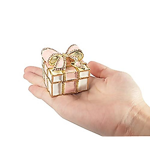 Mini Enamel Rhinestones Bow-knot Jewelry Box Bow-knot Hinged Trinket Box Bow Bling Trinket Box Miniature Figurine Ring Box for Women Girls Wedding Birthday Gift Christmas (Pink)