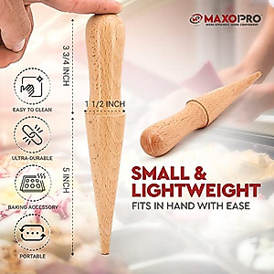 MaxoPro Ice Cream Waffle Cone Roller – 8.6 Inch Strong & Smooth krumkake cone roller - Wooden Pizzelle Cone Mold – Non-Slip Handle Waffle Cone Shaper Tool
