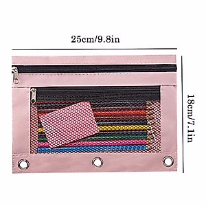 Zittop 2 Pcs Pencil Pouch 3 Ring Binder, Zipper Pencil Pouches Case Binder Cosmetic Bag (Pink and Blue)