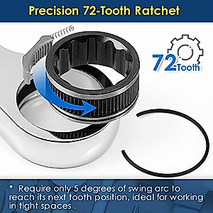 YIYEIE 8 Pc. Ratcheting Wrench Set, SAE 5/16, 3/8, 7/16, 1/2, 9/16, 5/8, 11/16, 3/4 Inch, 72 Tooth, CR-V Steel, Standard Combination Ratchet Wrench Set