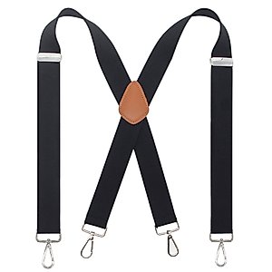 Bioterti Men’s Heavy Duty X- Back 1.4 Inch Suspenders with 4 Snap Hooks (Black)