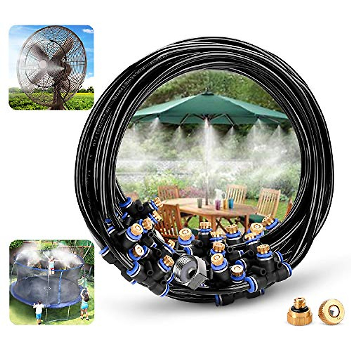 GLANT Misting Cooling System Misters Cooling 27ft Outdoor Mister for Patio Garden Greenhouse Umbrellas Irrigation Sprinkle with 27ft Misting Line + 11 Brass Mist Nozzles + a (3/4) Brass Adapter