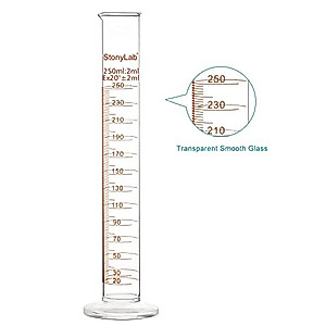 stonylab 1-Pack Graduated Cylinder, Borosilicate Glass 250 ml Heavy Wall Graduated Glass Measuring Cylinder
