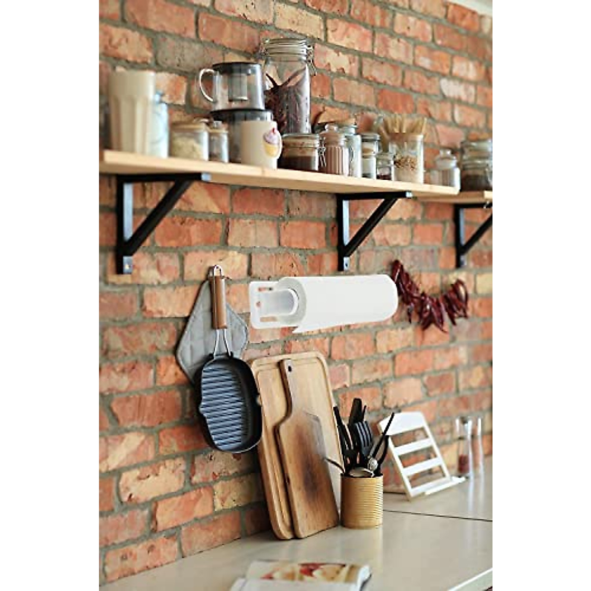 DecorRack Wall Mount Paper Towel Holder for Kitchen and Bath, Flexible Shatterproof -BPA Free- Plastic, Vertical or Horizontal Mount, Under Cabinet Folding Dispenser (Cream)