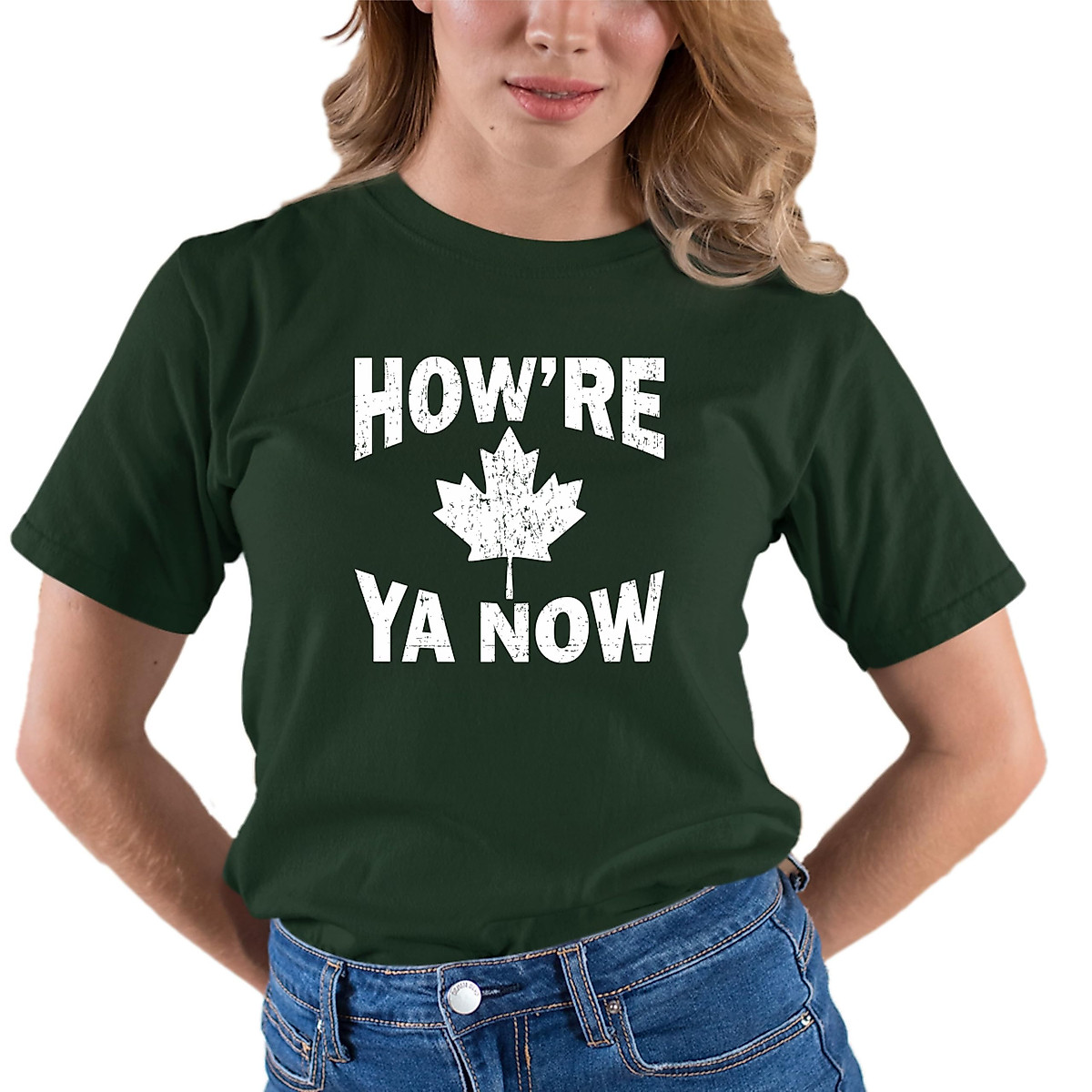 Go All Out Medium Forest Green Adult How're Ya Now Canada Greeting T-Shirt
