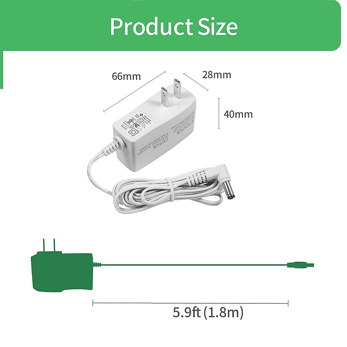 Secckuty DC 24V 500mA 0.5A Power Supply Adapter for Room Humidifier and Oil Diffuser, Replacement Power Adatper for Air purifiers,5.5 * 2.1mm Tip 5.9FT/1.8M Power Cord,UL Listed