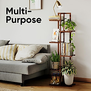 ROSSNY Plant Stand Indoor, 6 Tier 7 Potted Bamboo Plant Stands for Indoor Plants, Corner Plant Stand, Tiered Plant Stands, Plant Shelf For Indoor, Planter Holder for Multiple Plants Indoor Tall, Brown