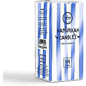 Menorah Candles Chanukah Candles 44 Tall Colorful Hanukkah Candles for All 8 Nights of Chanukah (Tall White & Blue Candles, Single)