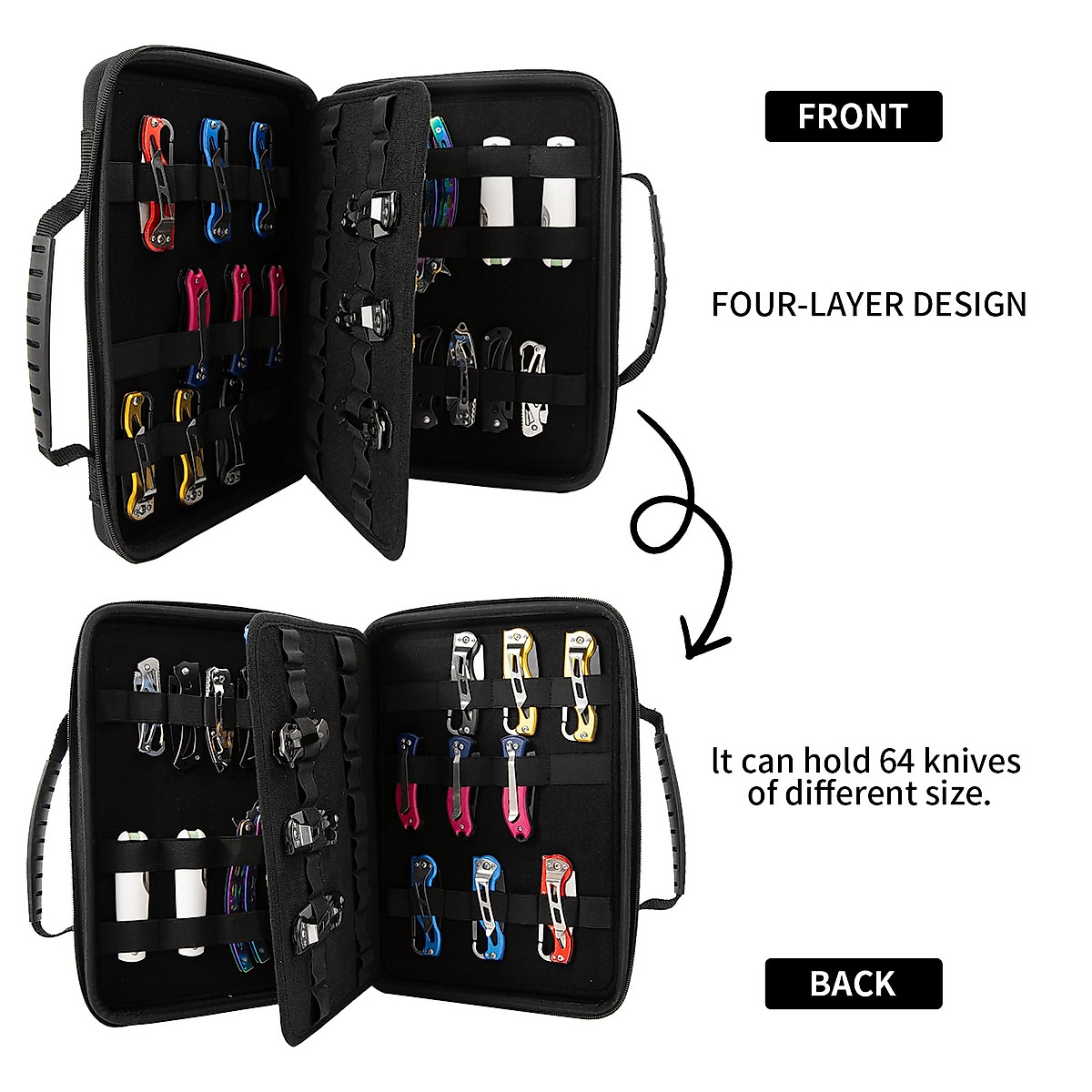 QEES Knife Display Case,62 Slots Knife Case,Knife Storage,Butterfly Knives Storage Organizer,Pocket Knives Collection Protector Butterfly Knives Case For Survival Tactical Outdoor EDC Mini Knife