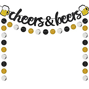 Cheers & Beers Banner Black Glittery Circle Dots Garland(57 pcs circle dots),Birthday Wedding Anniversarty Graduation Bachelorette Bridal Shower Engagement Retirement Baby Shower Hawaii Party Supplies