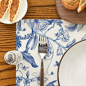 Artoid Mode Hydrangea Flowers Branches Chinoiserie Spring Placemats Set of 4, 12x18 Inch Table Mats for Party Kitchen Dining Decoration