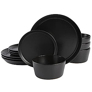 Gibson Soho Lounge Sofia Coupe Stoneware Dinnerware Set, Service for 4 (12pcs), Black