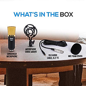 Pyle PDMIC71 Condenser Microphone Bundle, 3.5 mm Recording Microphone, Shock Mount Plug and Play,Computer Microphone, Podcast, Recording, Studio Vocal, YouTube