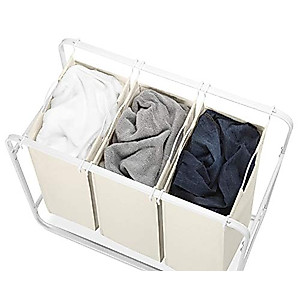 Whitmor Retro Triple 3 Removable Bags-White & Canvas Laundry Sorter, White/Canvas