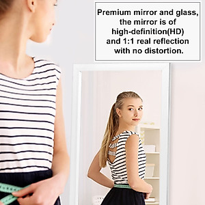 NeuType Over The Door Mirror Full Length Mirror Hanging Over Door or Leaning Against Wall or Mounted On Wall, 44"x16", White, No Stand