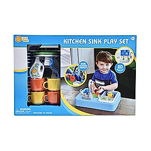 Sunny Days Entertainment Kitchen Sink Play Set with Running Water – 20 Piece Pretend Play Toy for Boys and Girls | Kids Kitchen Role Play Dishwasher Toys, Multi