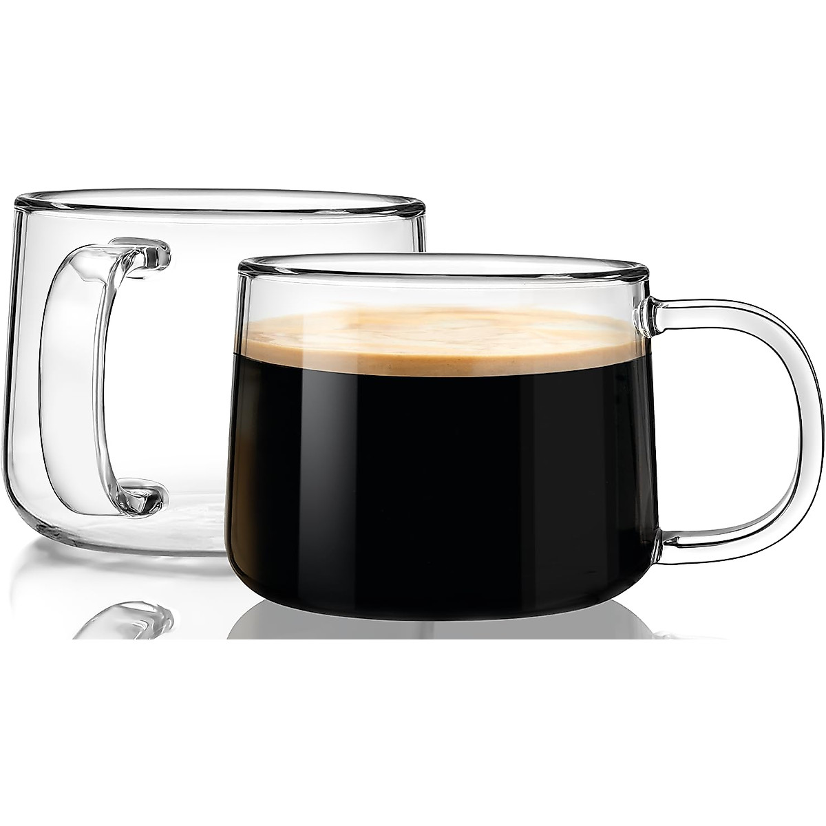 Aquach 16 oz Glass Coffee Mugs with Handle Set of 2 - Large Clear Glass Cups for Latte, Cappuccino, and Tea