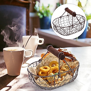 Operitacx Small Metal Wire Egg Basket Fresh Egg Container Organizer Case Countertop Holder Rust Gathering Basket Country Storage Basket for Easter Fruit Duck Egg with Handle (7x4.7 inch)