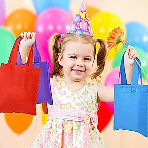 Aneco 30 Pieces 8 by 8 Inches Non-Woven Bags Birthday Party Bags Easter Egg Hunt Bags Rainbow Colors Gift Bag with Handles for Party Favor, 6 Colors