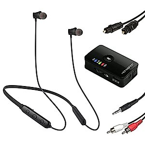 HomeSpot Wireless Neckband Headphones for TV Watching with Bluetooth 5.3 aptX LL Transmitter No Delay Lightweight High Volume Ideal for Seniors 3.5mm Aux RCA TOSLINK Optical