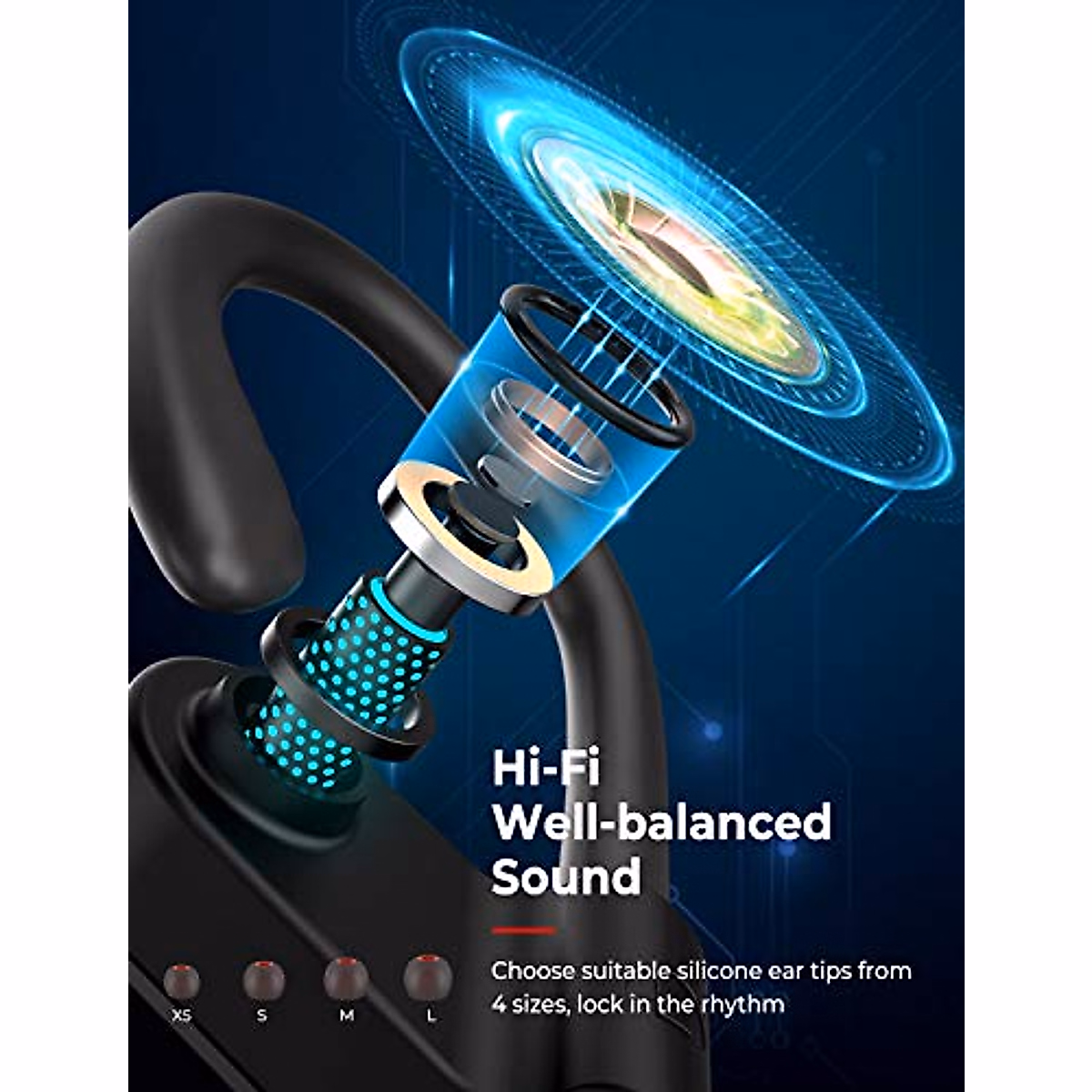 Redzoo Bluetooth Headphones, Bluetooth 5.0 Wireless Earbuds Sports, 22Hr Playtime Bluetooth Earphones for Running w/25° Ergonomic Ear Hooks, IPX7 Waterproof, Noise Cancelling Mic (Black)