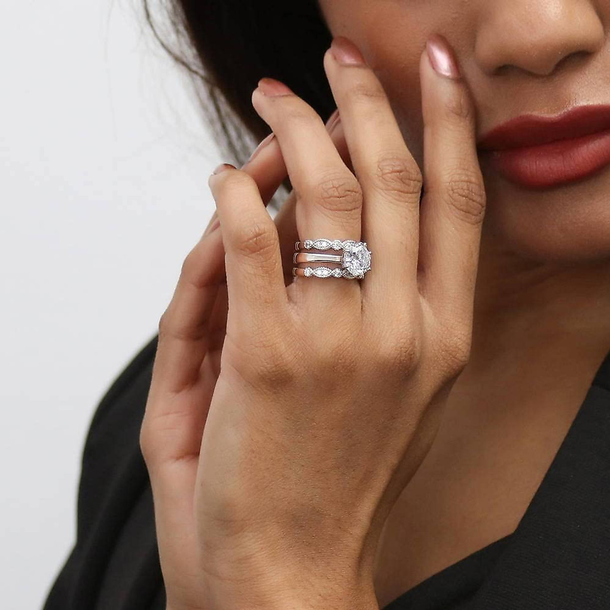 BERRICLE Sterling Silver Solitaire Wedding Engagement Rings 2 Carat Round Cubic Zirconia CZ Ring Set for Women, Rhodium Plated Size 6