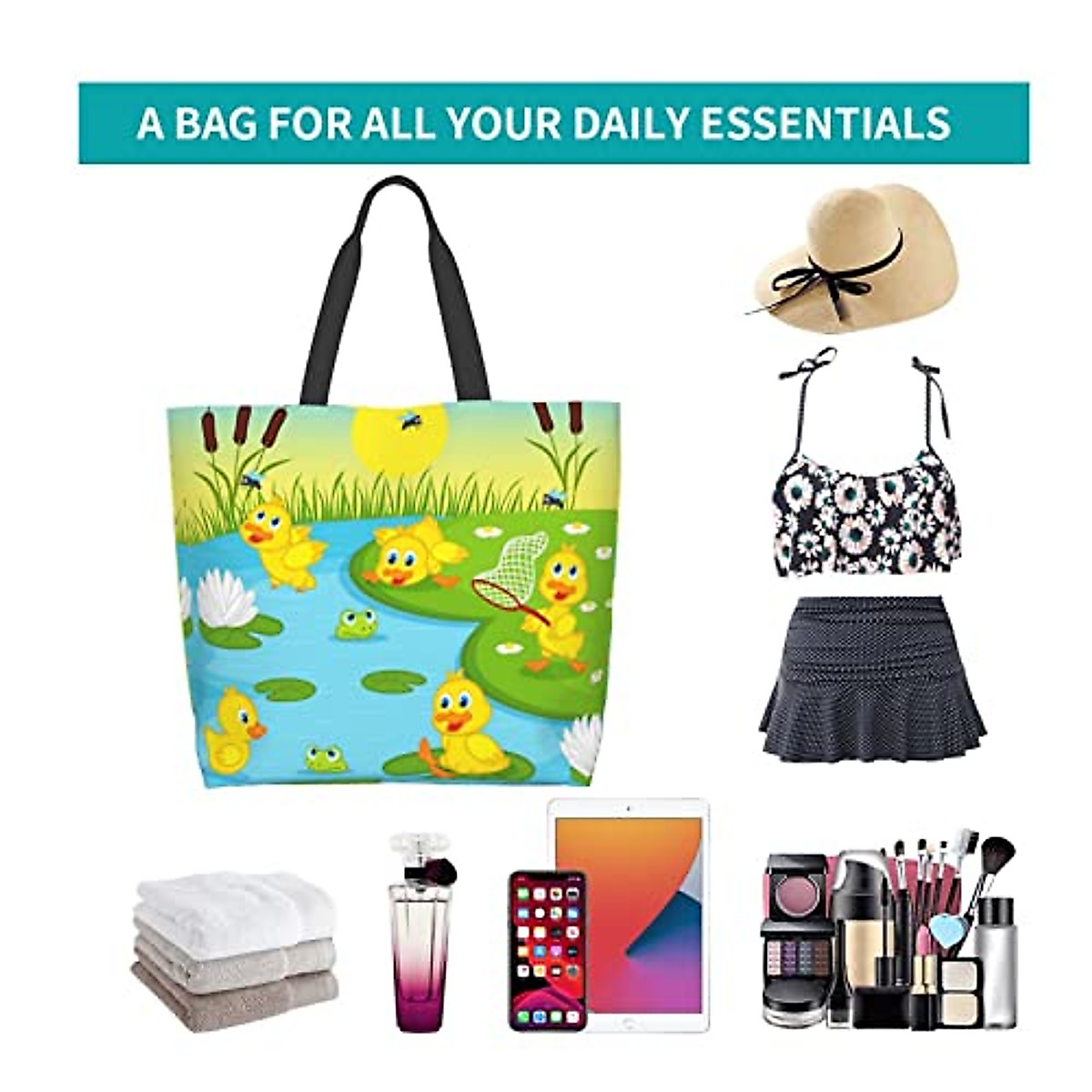 Gelxicu Cute Duck Shoulder Tote Bags Duck Casual Bag Cute Animal Shoulder Handbags Grocery Bags