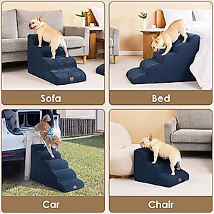 EHEYCIGA Curved Dog Stairs Ramp for High Beds 19.7" H, 4-Step Dog Steps for Small Dogs and Cats, Pet Stairs for High Bed Climbing, Non-Slip Balanced Pet Step Indoor, Navy