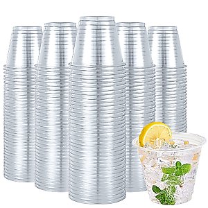 Turbo Bee 600 Pack 9 oz Clear Plastic Cups, Disposable Reusable Tumblers Crystal Clear PET Cups for Wedding, Thanksgiving, Halloween, Christmas Party